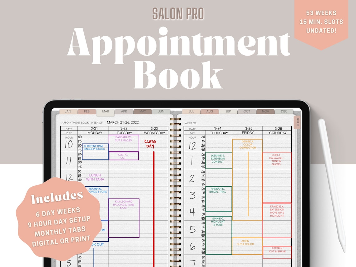 Salon Appointment Book, Digital Appointment Book, Goodnotes, iPad ...