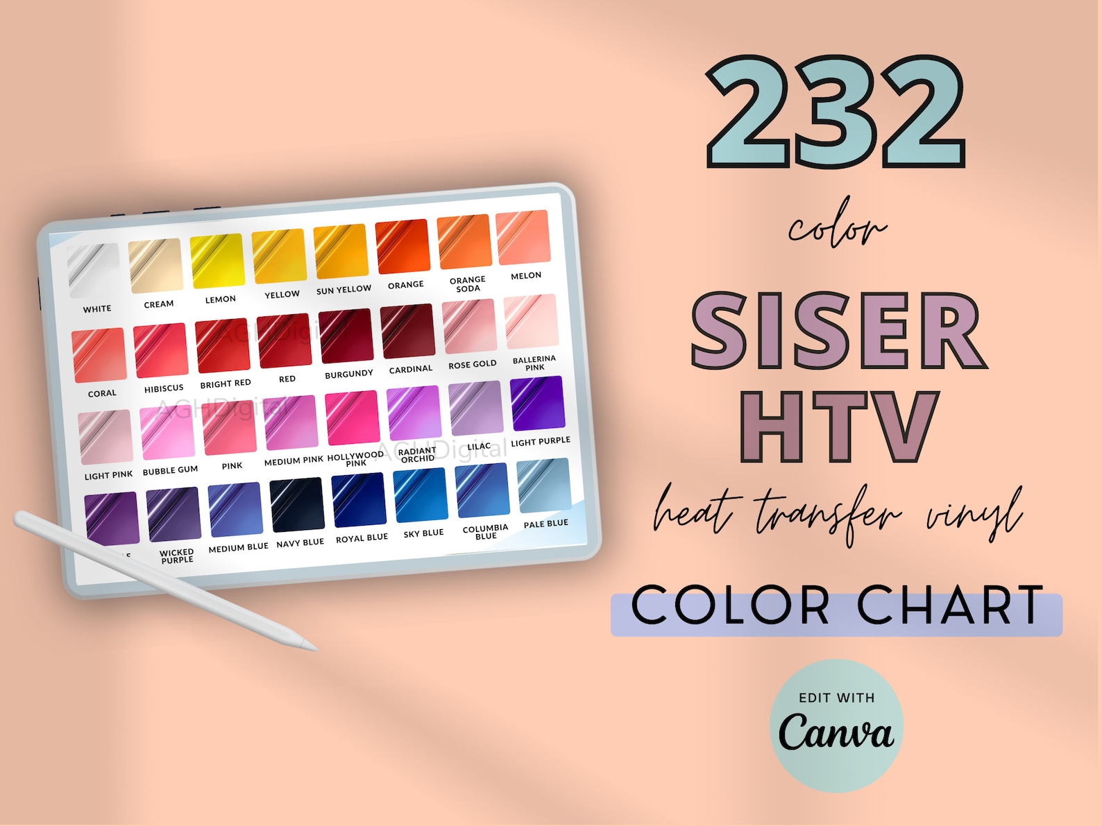 SISER 232 Swatch Vinyl Color Chart, HTV Vinyl Color Chart, Craft Vinyl ...