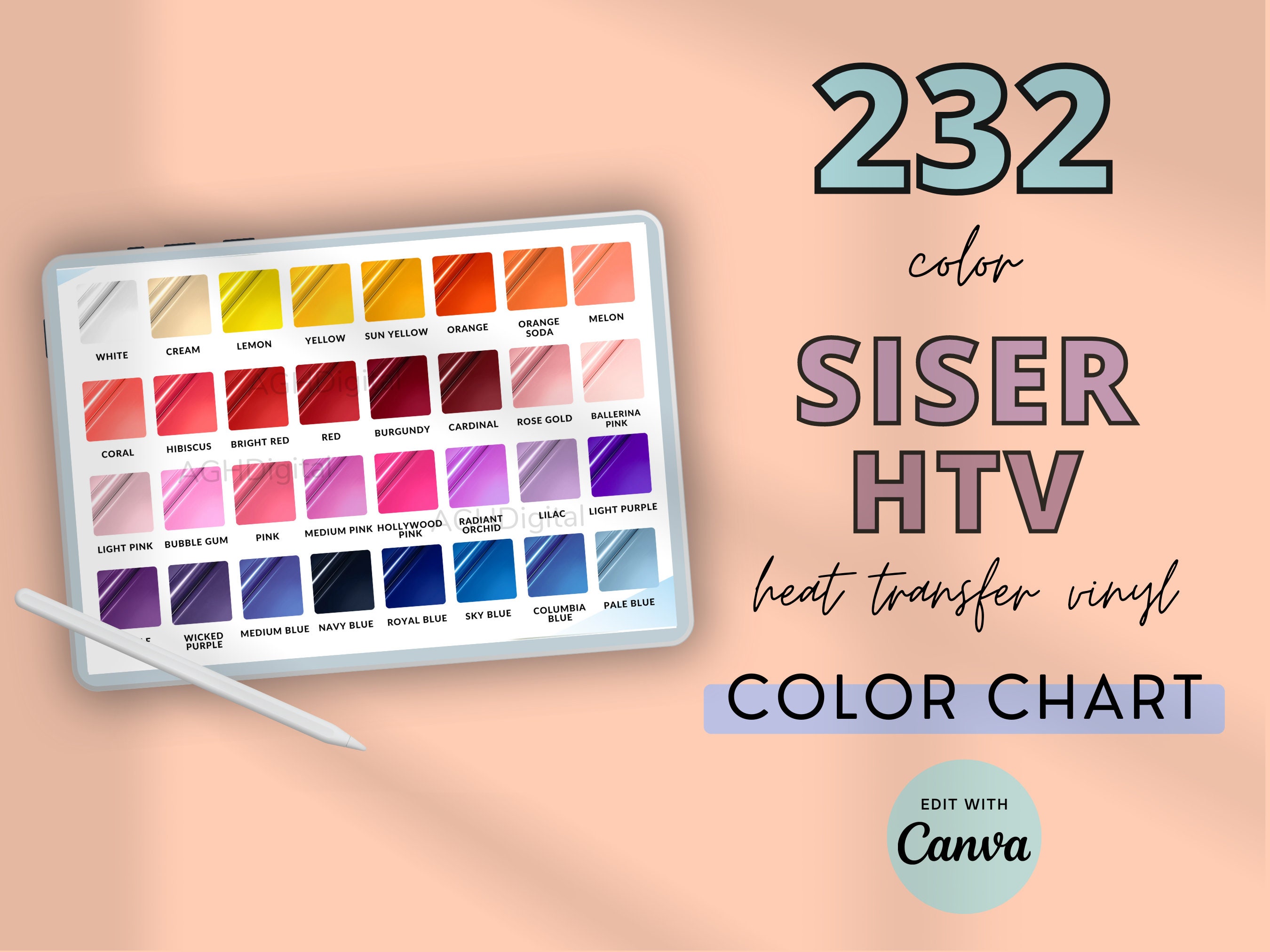 SISER 232 Swatch Vinyl Color Chart, HTV Vinyl Color Chart, Craft Vinyl ...