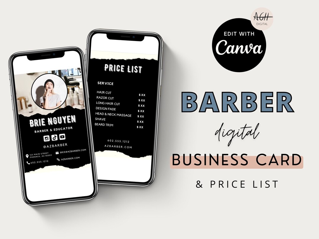 Barber Digital Business Card, Barber Business Card, Grooming Templates ...