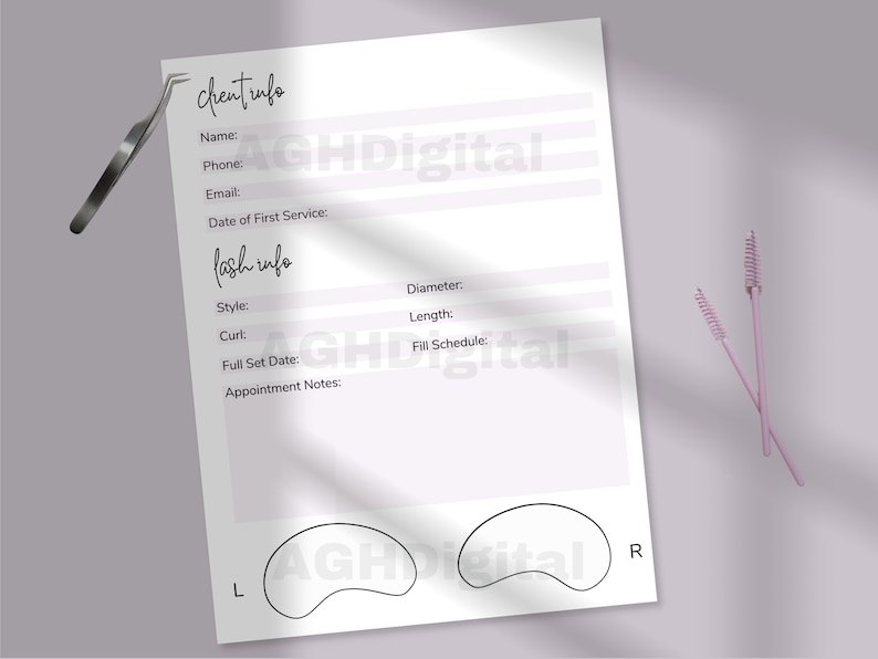 Lash Client Profile, Lash Business Forms, Lash Mapping, Eyelash ...