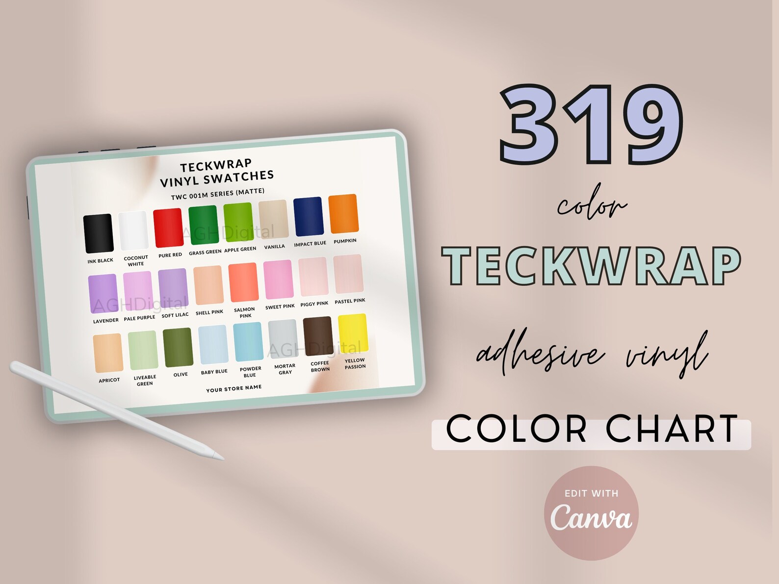 UPDATED 11/22 Teckwrap Color Chart, Teckwrap Vinyl Color Chart, Canva ...