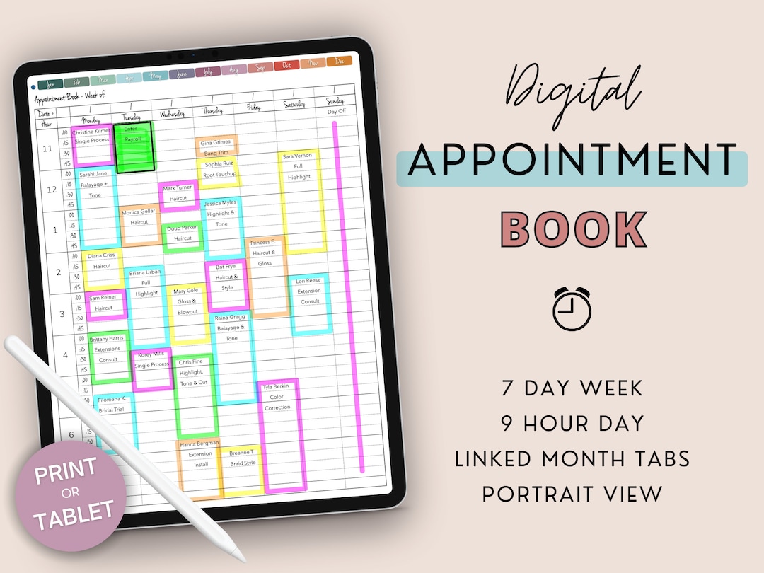 Digital Appointment Book, Salon Appointment Book, Goodnotes, iPad ...