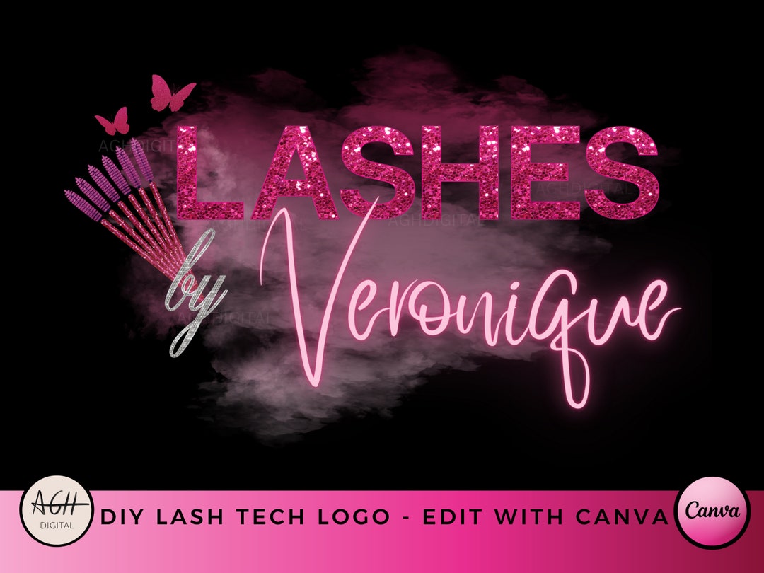 DIY Lash Tech Logo Template, Luxury Glam Pink Glitter Ink Logo Design ...
