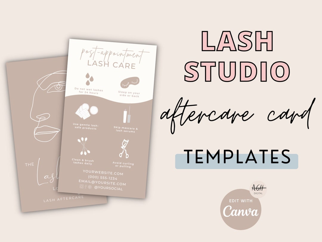 Modern Lash Aftercare Card Template, Editable Lash Instruction Card ...