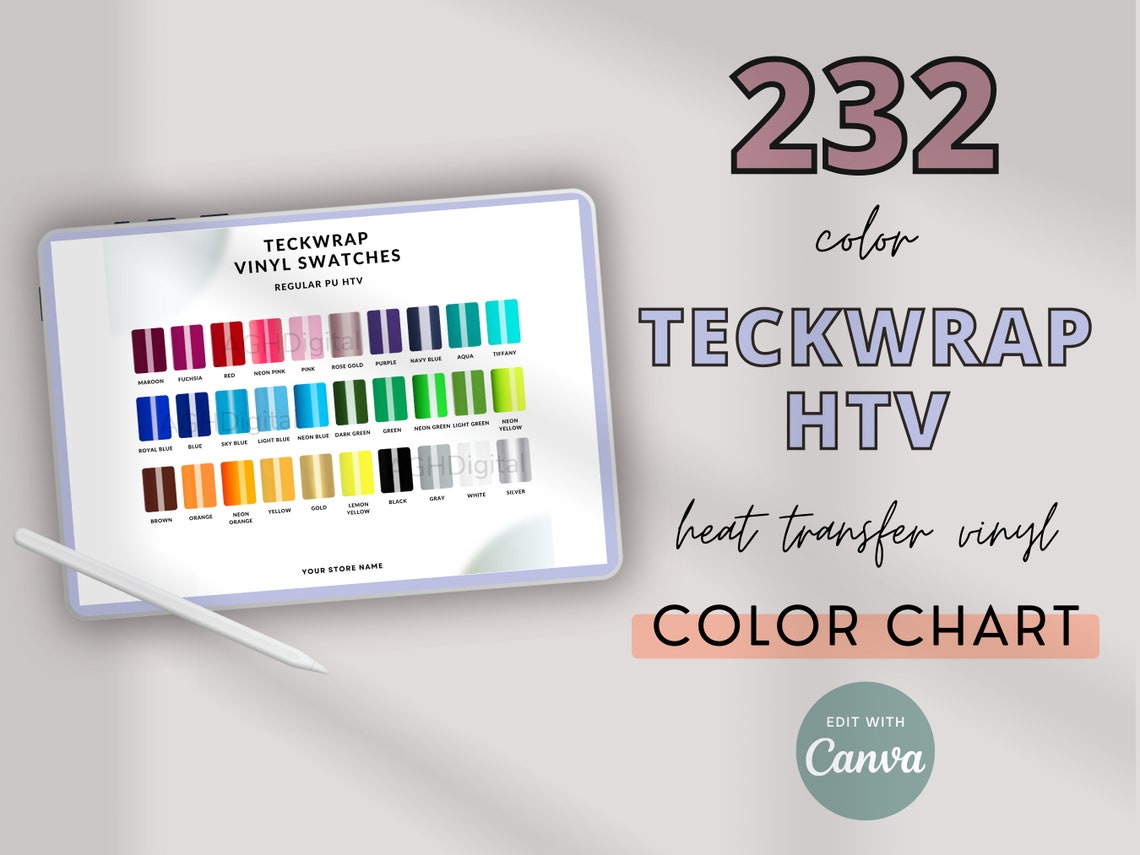 UPDATED Teckwrap HTV Color Chart Heat Transfer Vinyl Color - Etsy