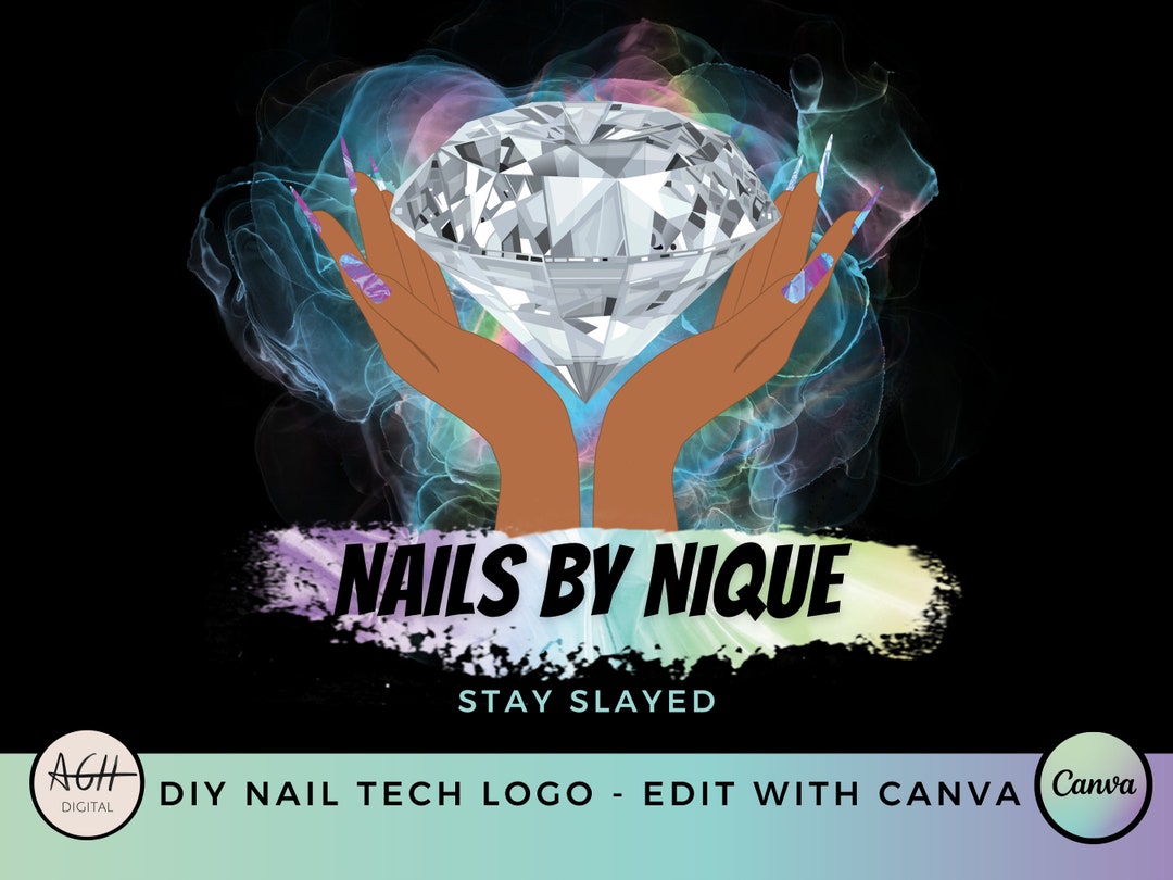 DIY Nail Tech Logo Template, Luxury Glam Holographic Rainbow Ink Logo ...