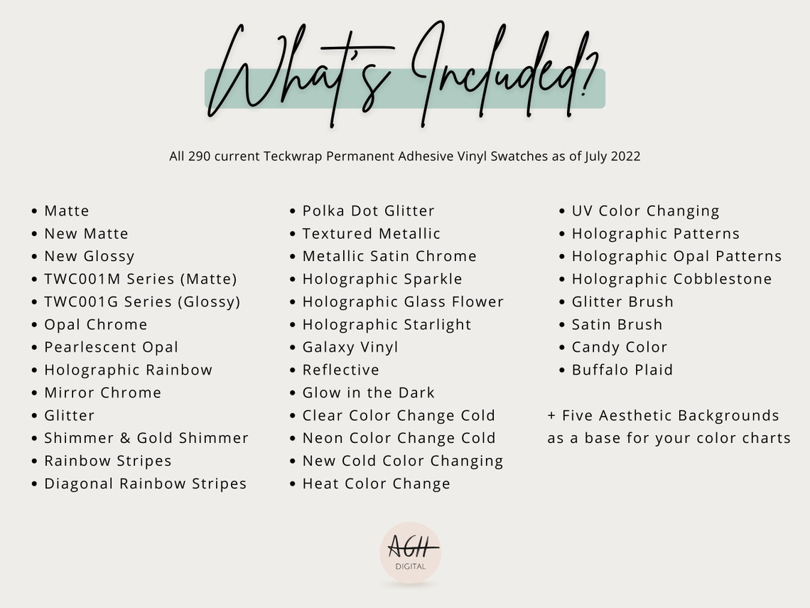 UPDATED 11/22 Teckwrap Color Chart, Teckwrap Vinyl Color Chart, Canva ...