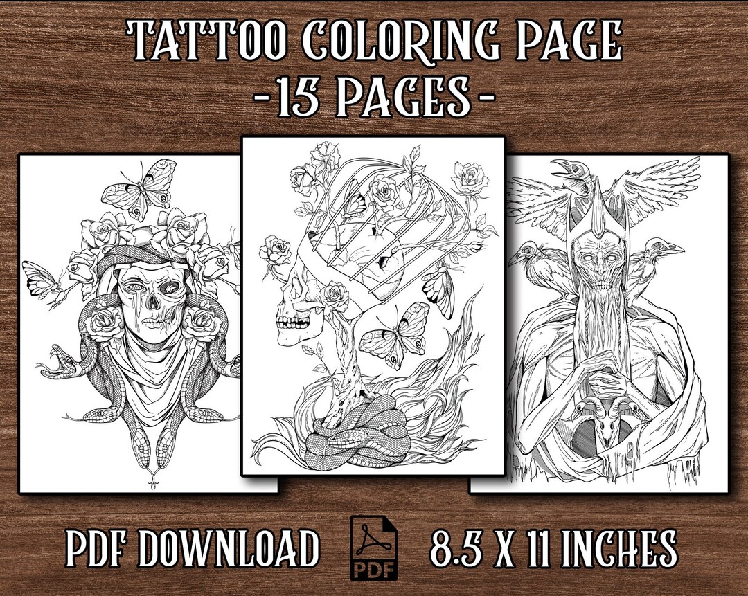 15 Tattoo Coloring Pages for Adults/tattoo Printable Coloring Sheet ...