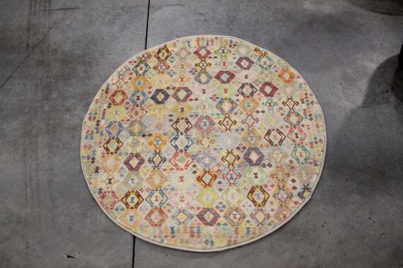3 Feet Round Midcentury Modern Traditional Wool Polyester Handcrafted ...