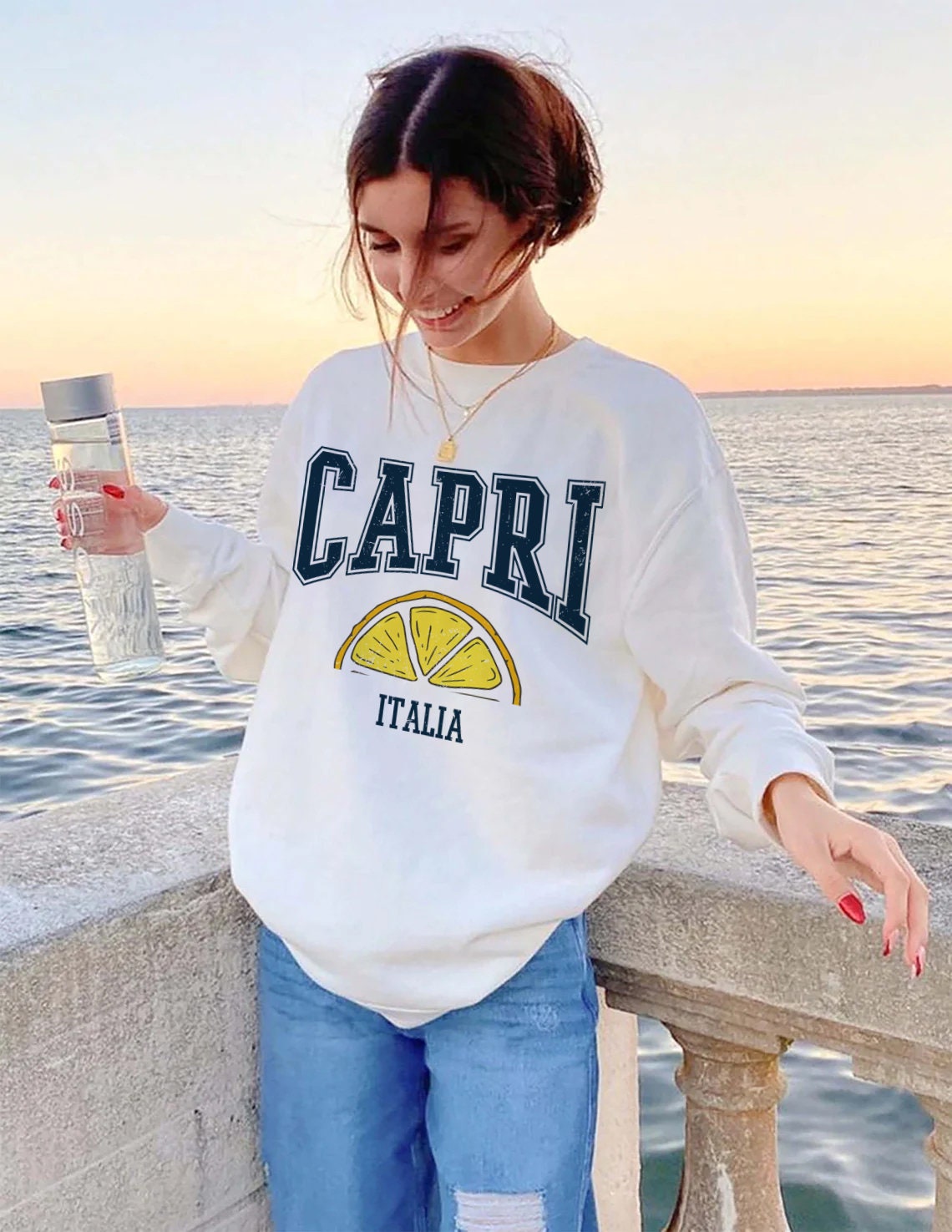 Capri Italy Sweatshirt: Retro College Crewneck – Capri Typography Print ...