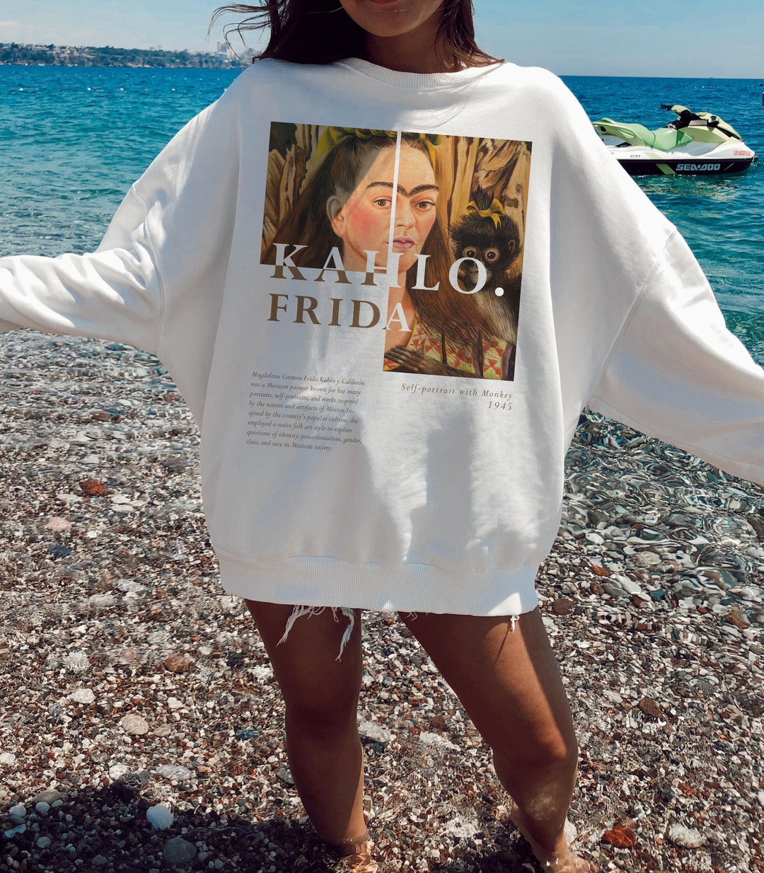Frida Kahlo 'self-portrait With Monkey' Sweatshirt - Etsy