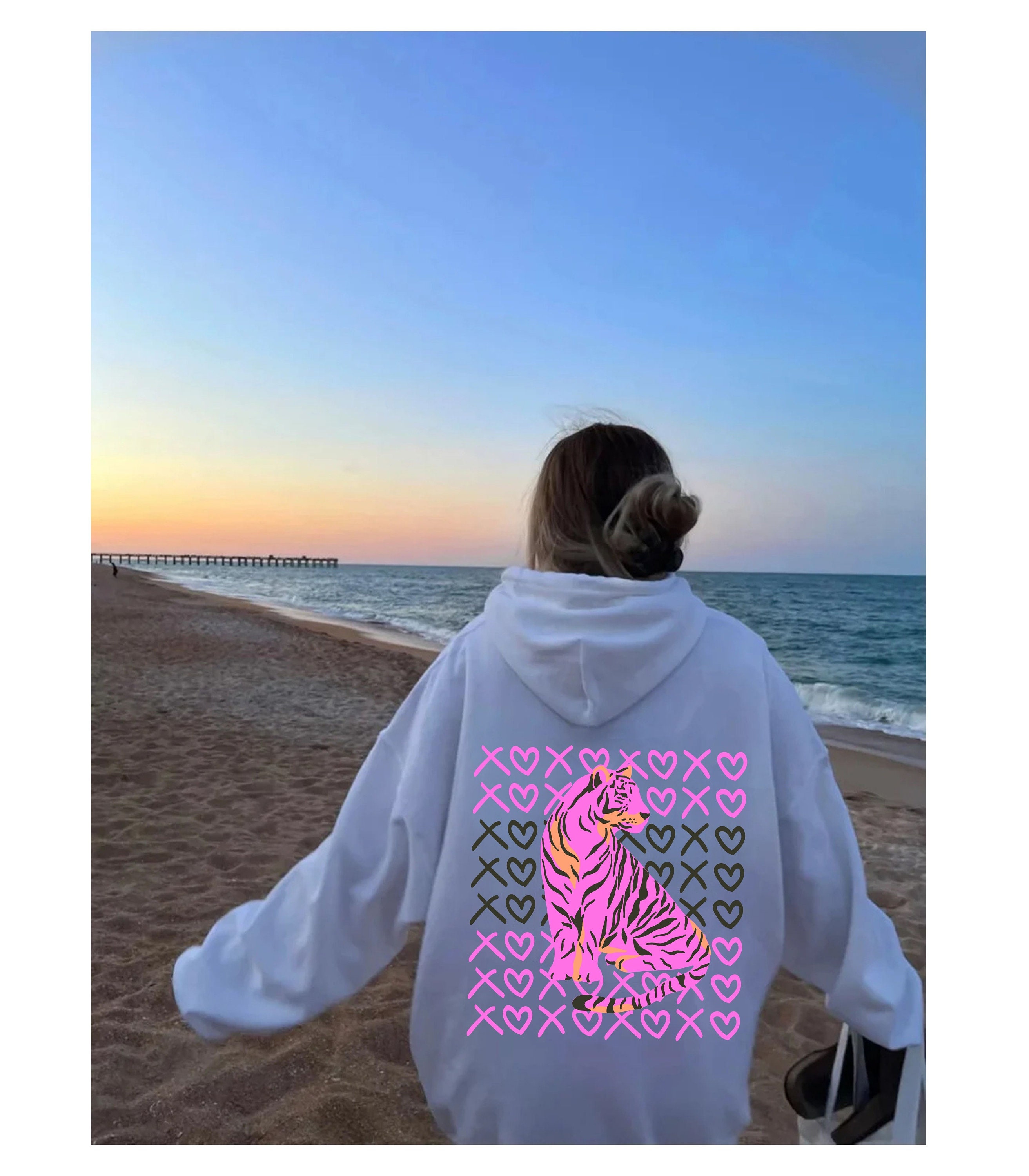 Pink Tiger Lightning Bolt Preppy XOXO Hoodieaesthetic Trendy - Etsy