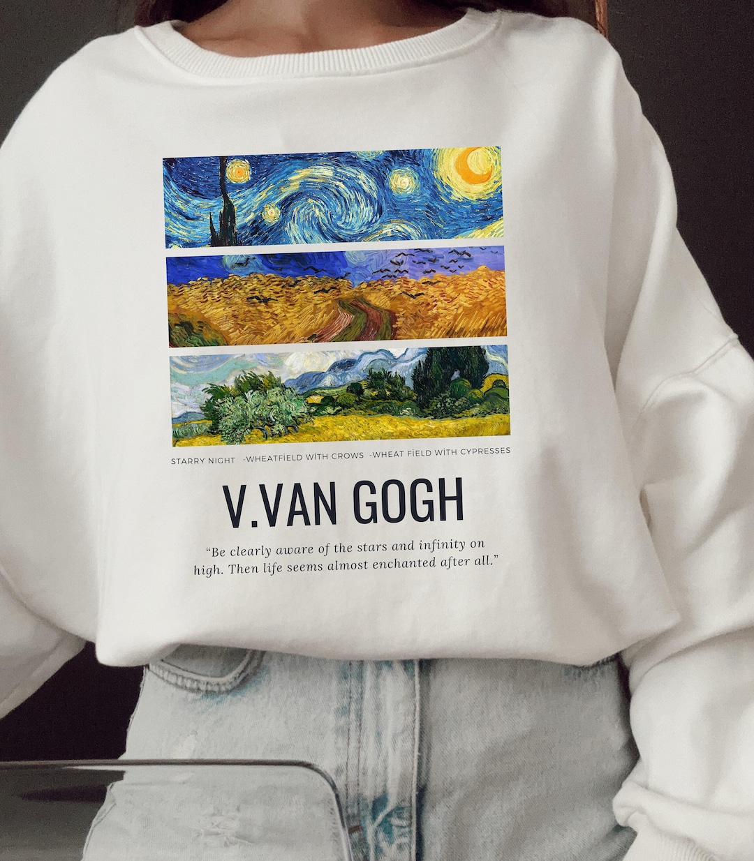 Van Gogh Sweatshirt: Starry Night & Wheatfield Art Crewneck - Etsy