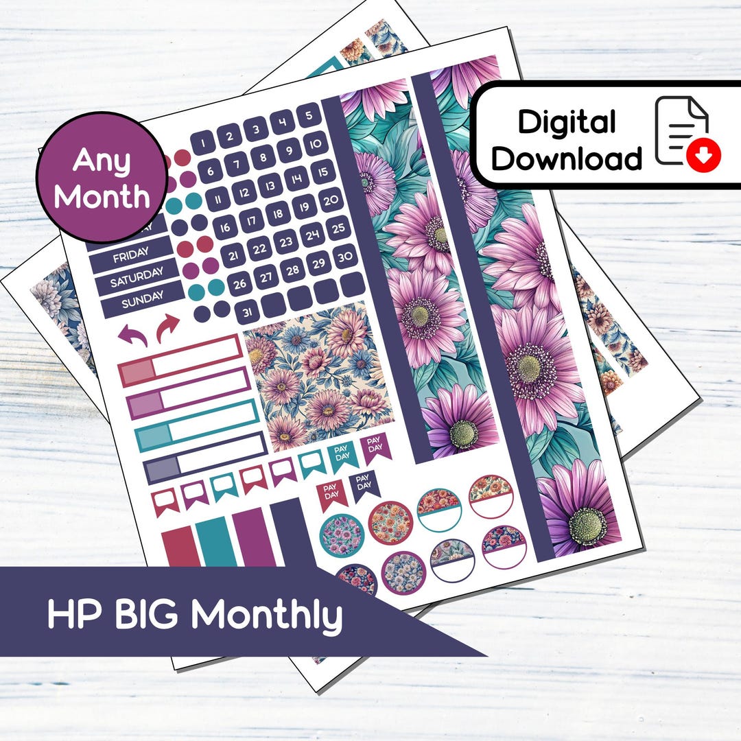 HP BIG Monthly - September Aster Printable Monthly Sticker Kit for ...
