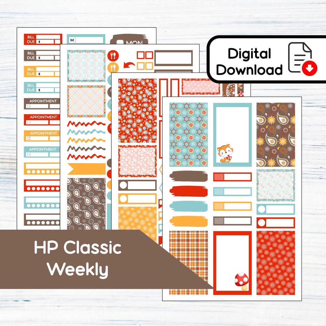 HP Classic Weekly Paisley Fox Printable Weekly Sticker Kit for Happy ...