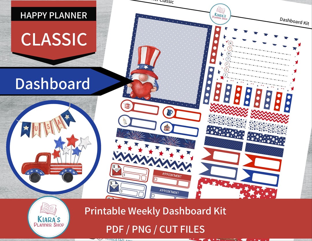 Stars and Stripes - Printable Weekly Dashboard Sticker Kit for Happy ...