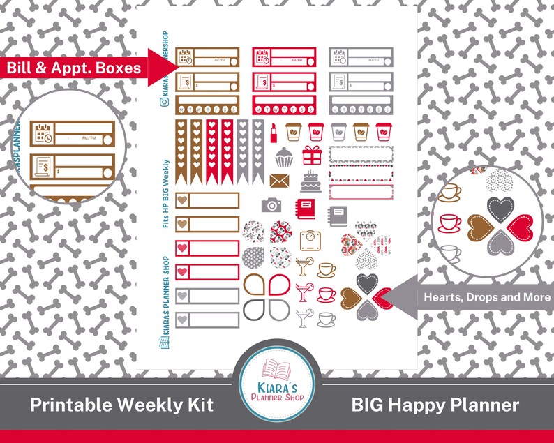 Cute Dogs Printable Weekly Sticker Kit for Happy Planner BIG CDHPBW 8 ...