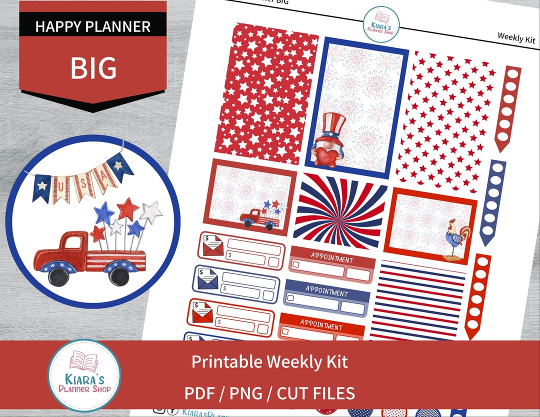 Stars and Stripes - Printable Weekly Sticker Kit for Happy Planner BIG ...