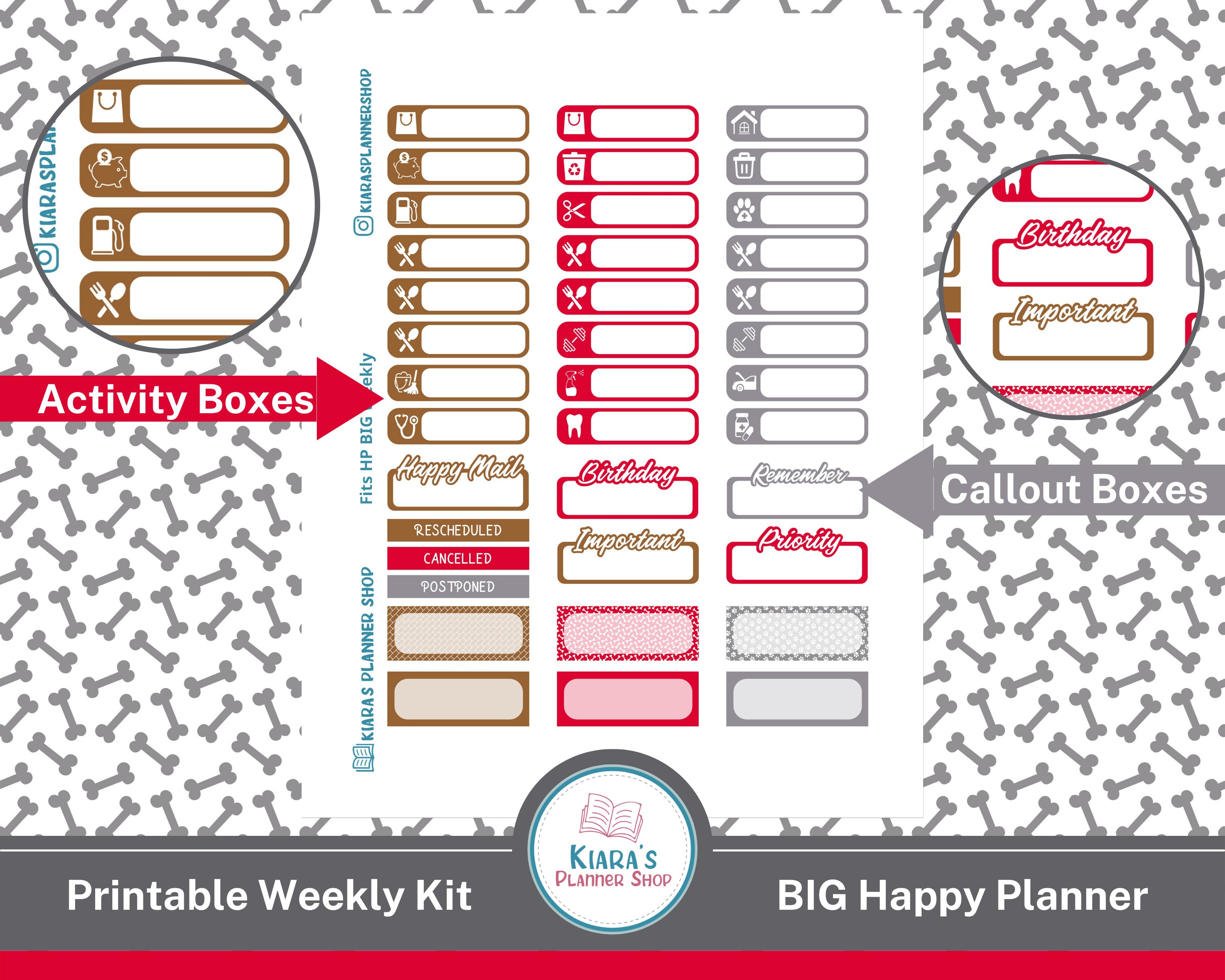 Cute Dogs Printable Weekly Sticker Kit for Happy Planner BIG CDHPBW 8 ...