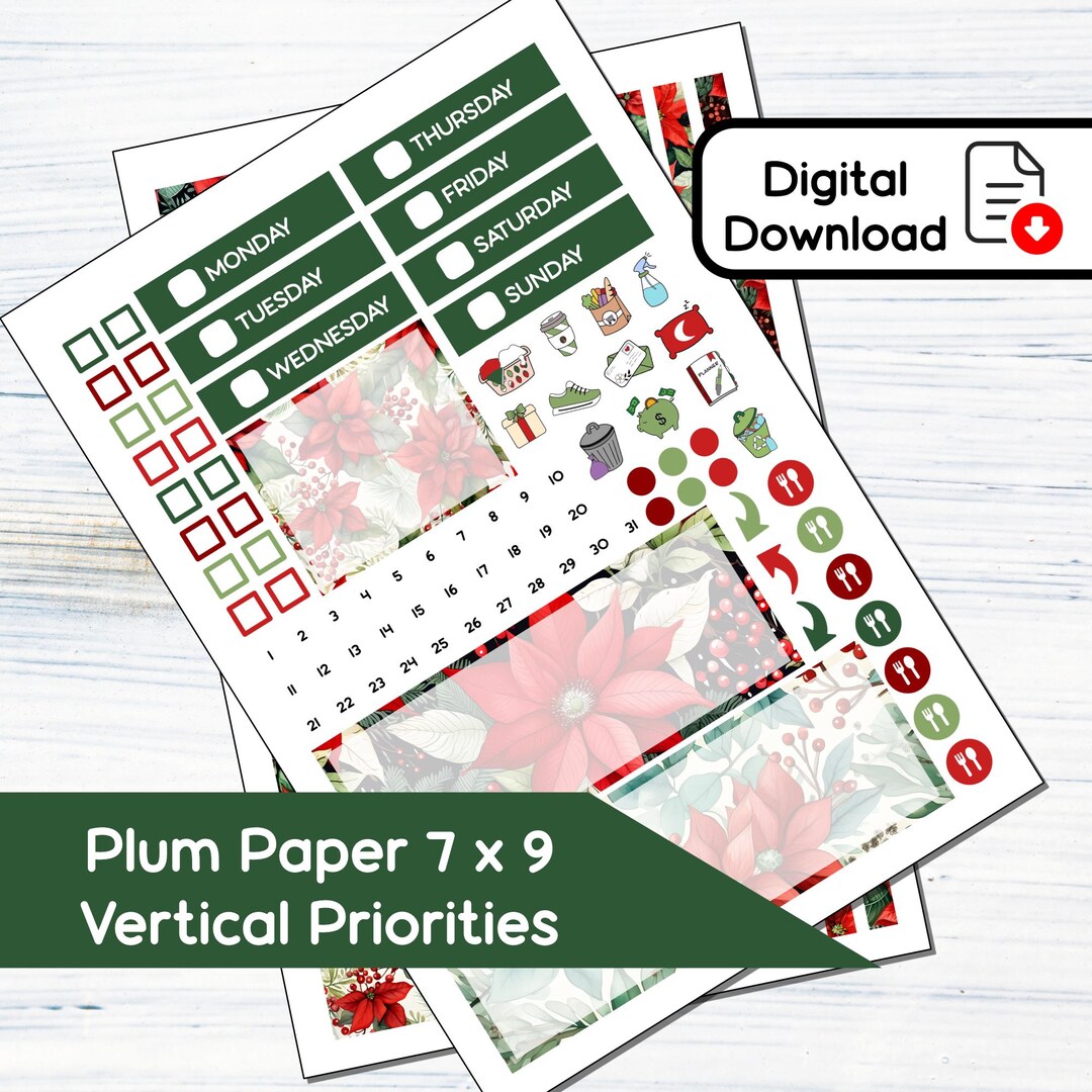 7x9 Plum Paper Vertical Priorities - Poinsettias - Printable Weekly ...
