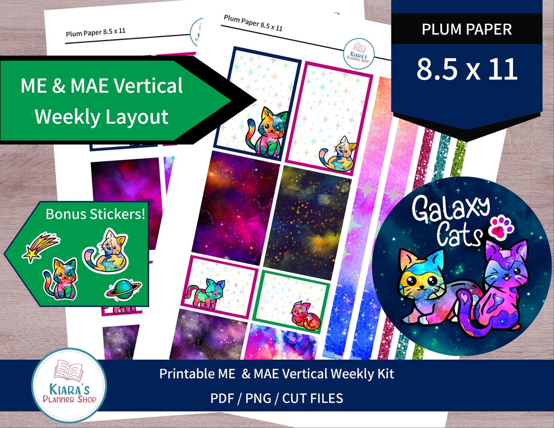 Galaxy Cats Printable Weekly ME/MAE Sticker Kit for 8.5 X 11 Planners GCPPW Plum Paper Planner ...