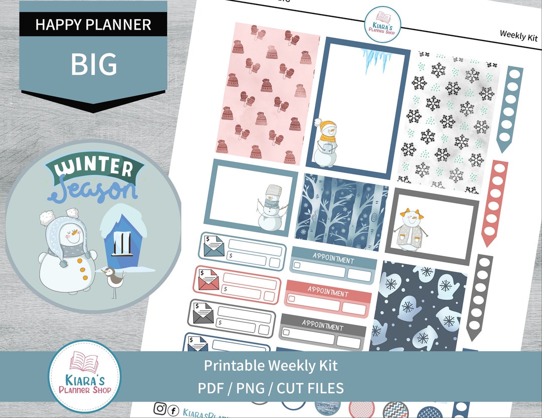 Winter Season Printable Weekly Sticker Kit for Happy Planner BIG WSHPBW ...