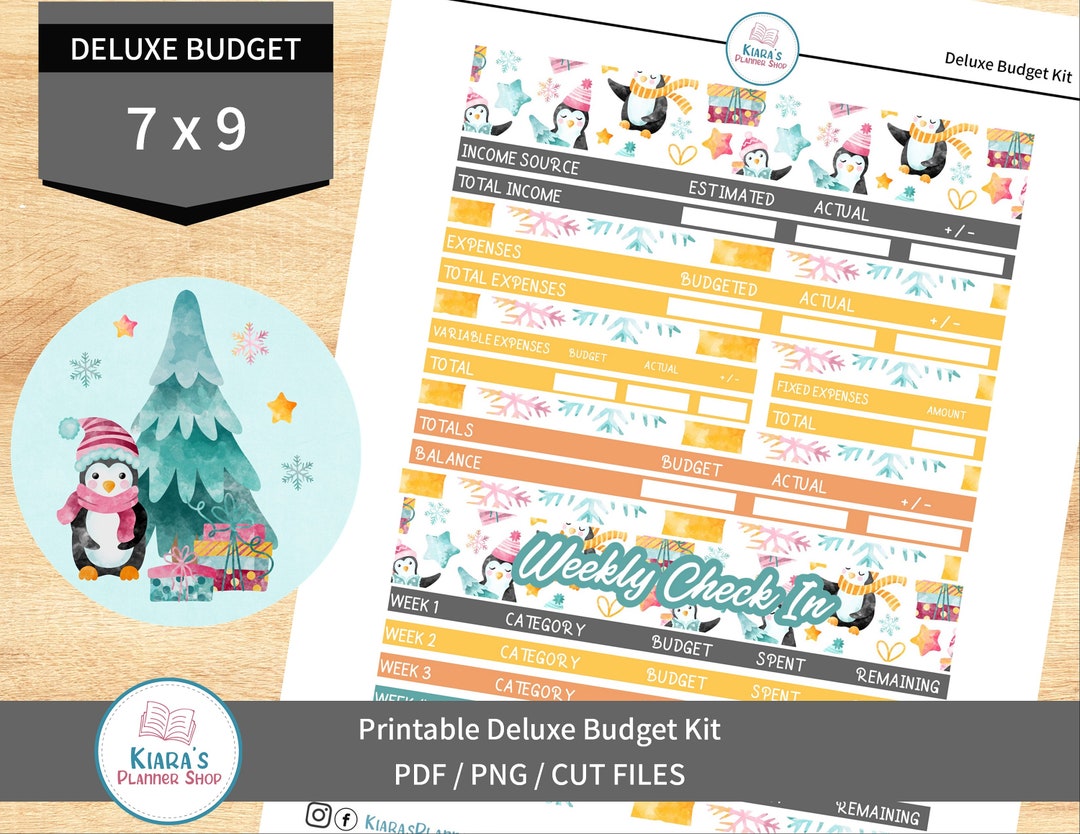 DELUXE 7x9 BUDGET Holiday Penguin Printable Monthly Budget - Etsy