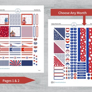 Stars and Stripes - Printable Monthly Sticker Kit for Happy Planner BIG ...