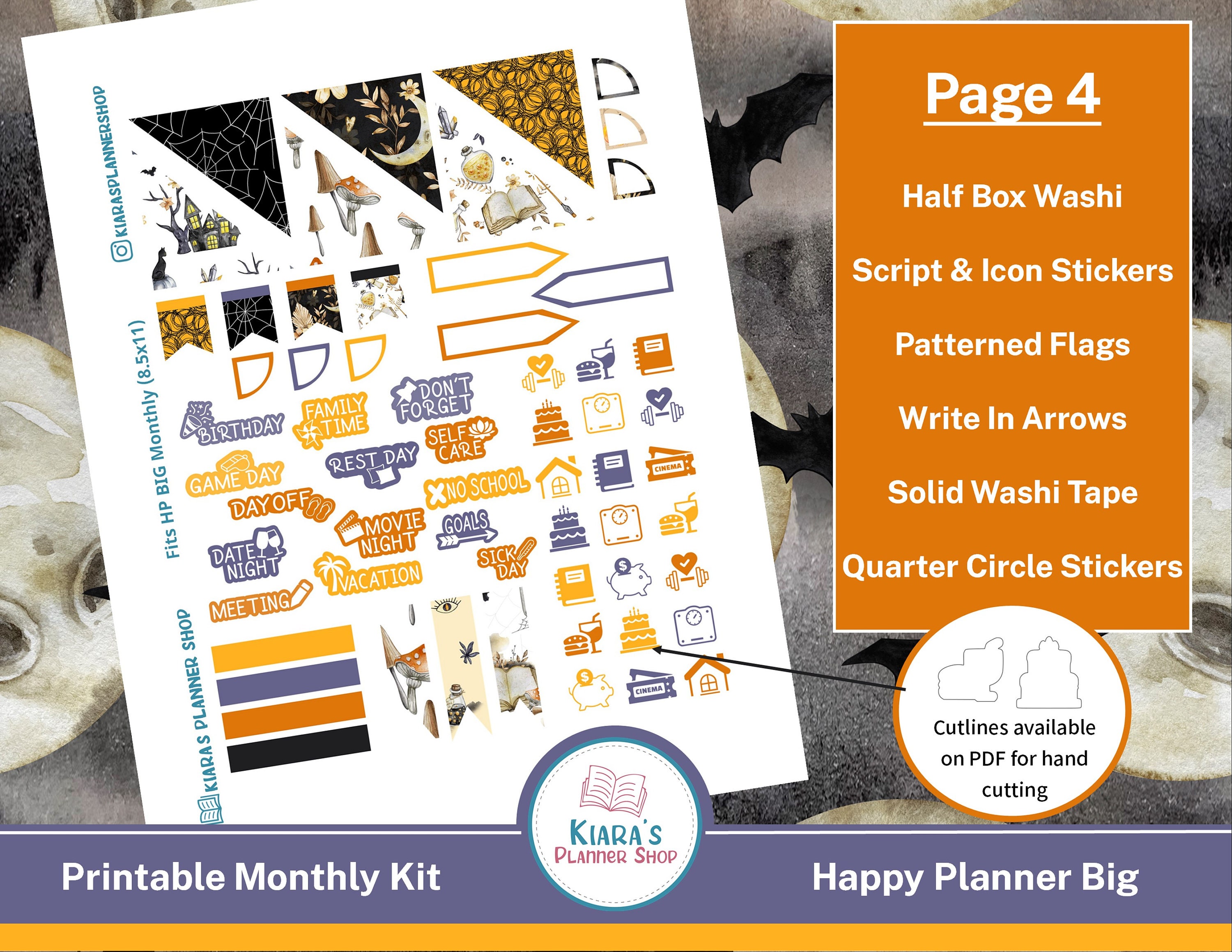 Watercolor Halloween october Printable Monthly Sticker Kit for Happy ...