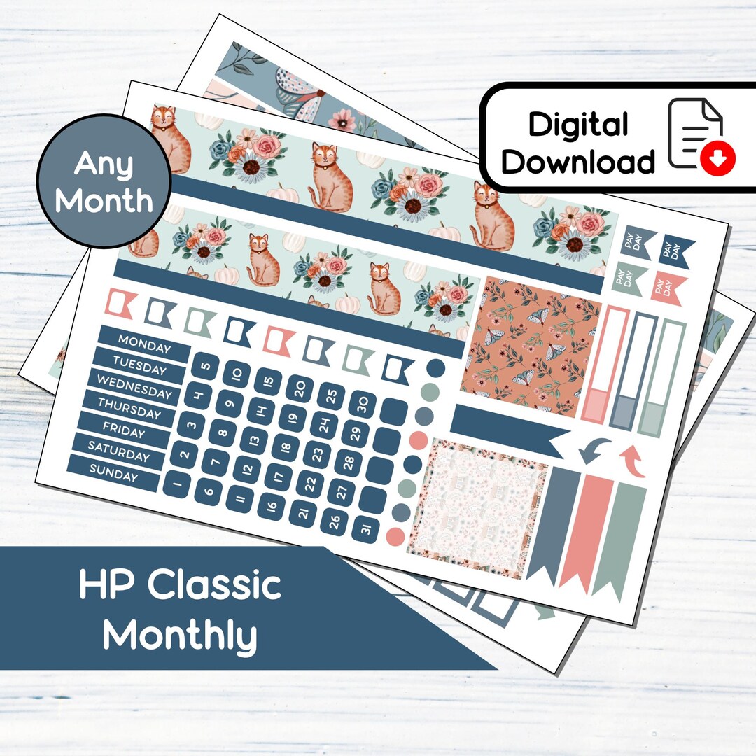 HP Classic Monthly - Floral Fall Printable Monthly Sticker Kit for ...