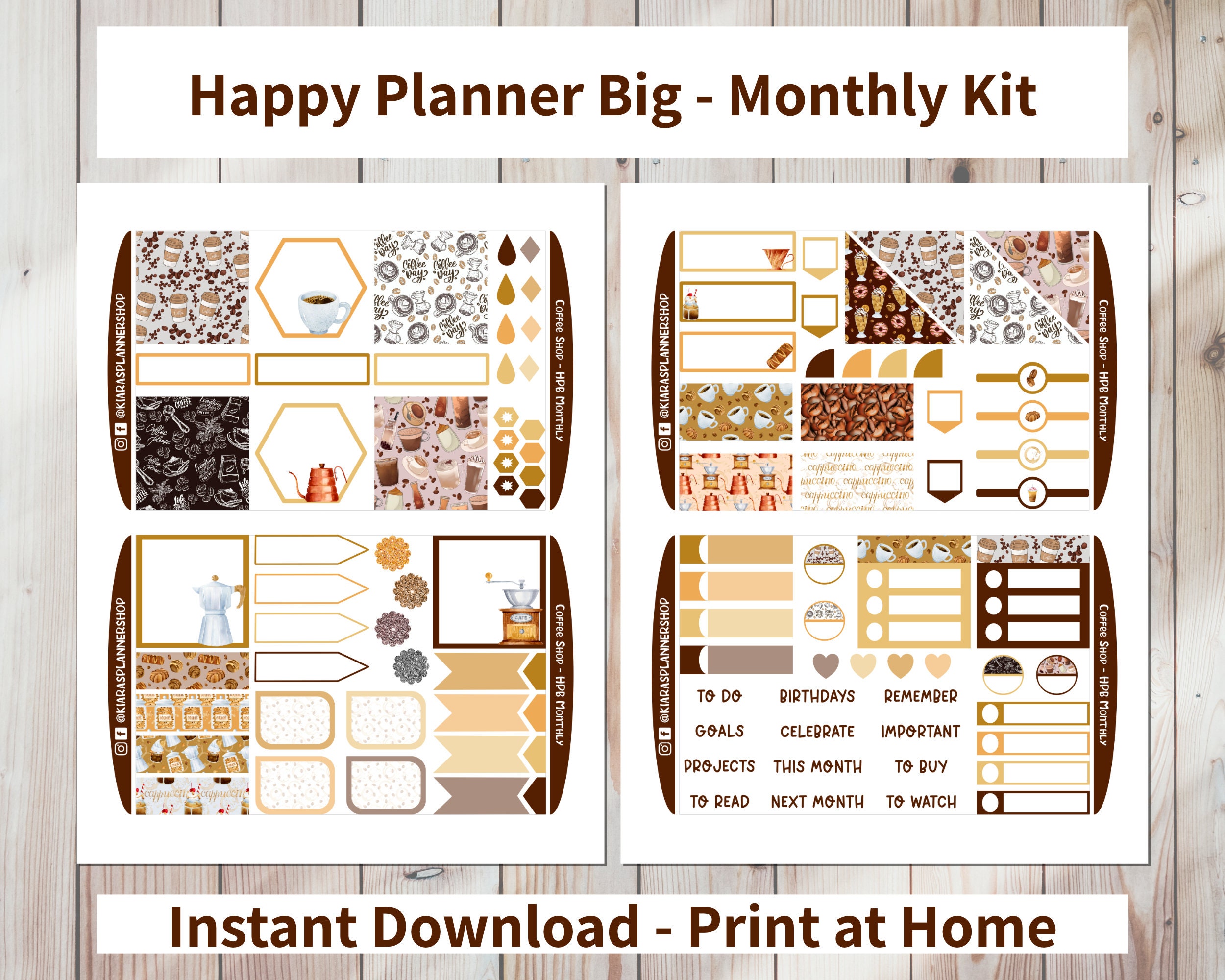 Coffee Shop Printable Monthly Sticker Kit for Happy Planner BIG CSHPBM ...