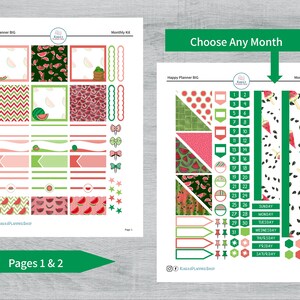 Watermelons - Printable Monthly Sticker Kit for Happy Planner BIG ...