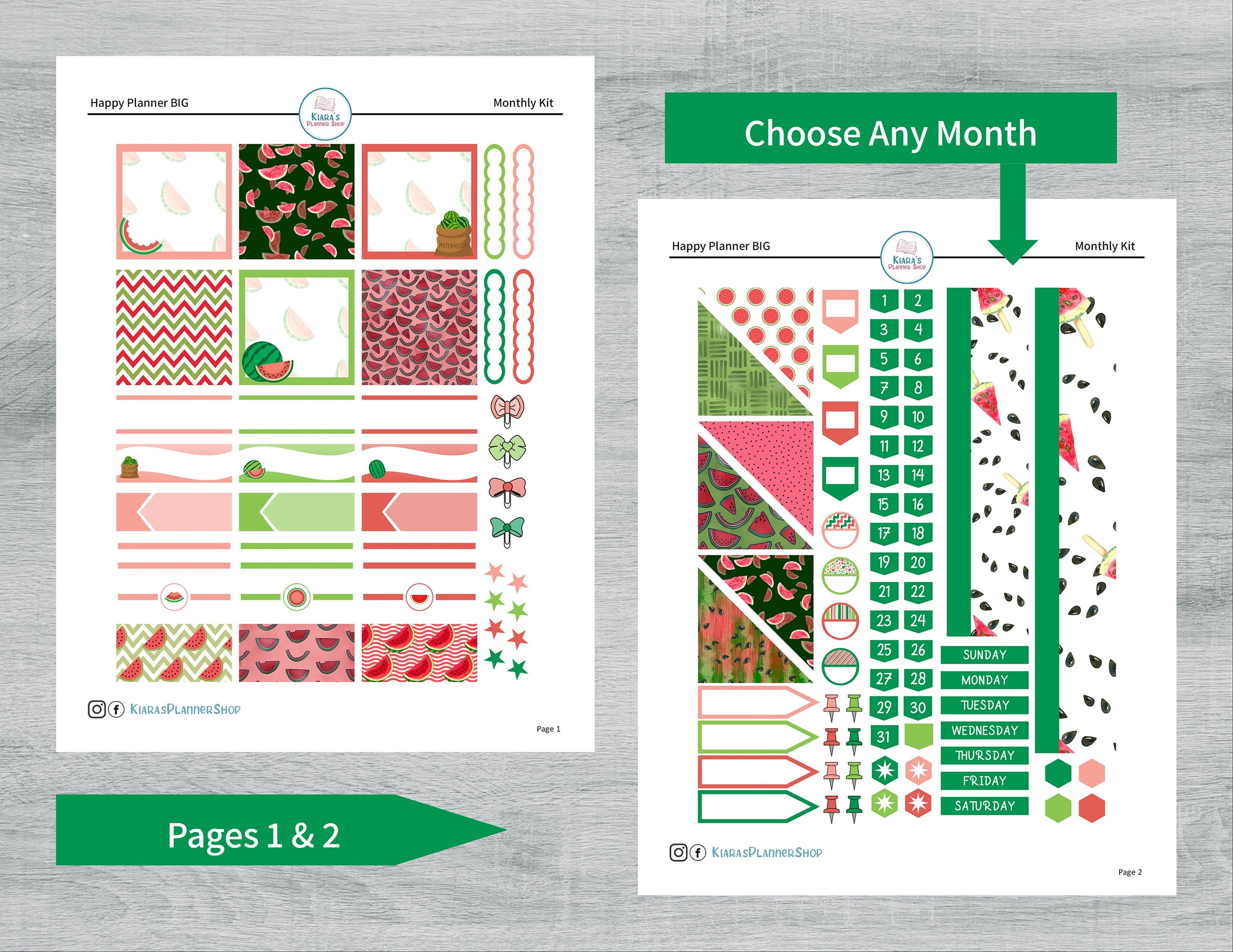 Watermelons Printable Monthly Sticker Kit for Happy Planner BIG WMHPBM ...