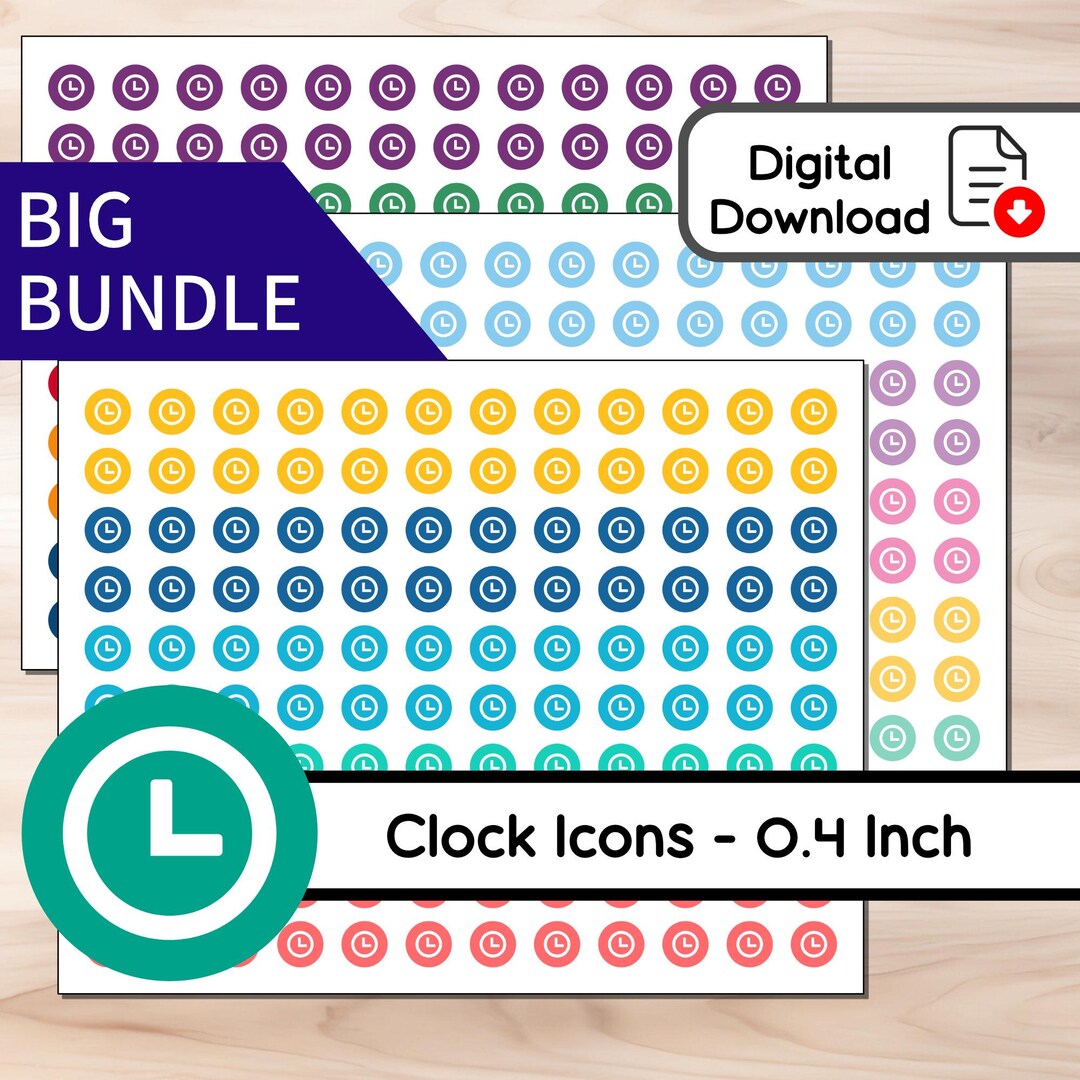 Clock Icon Dots - BIG BUNDLE - Printable Icon Sticker Set - 1080 Count ...