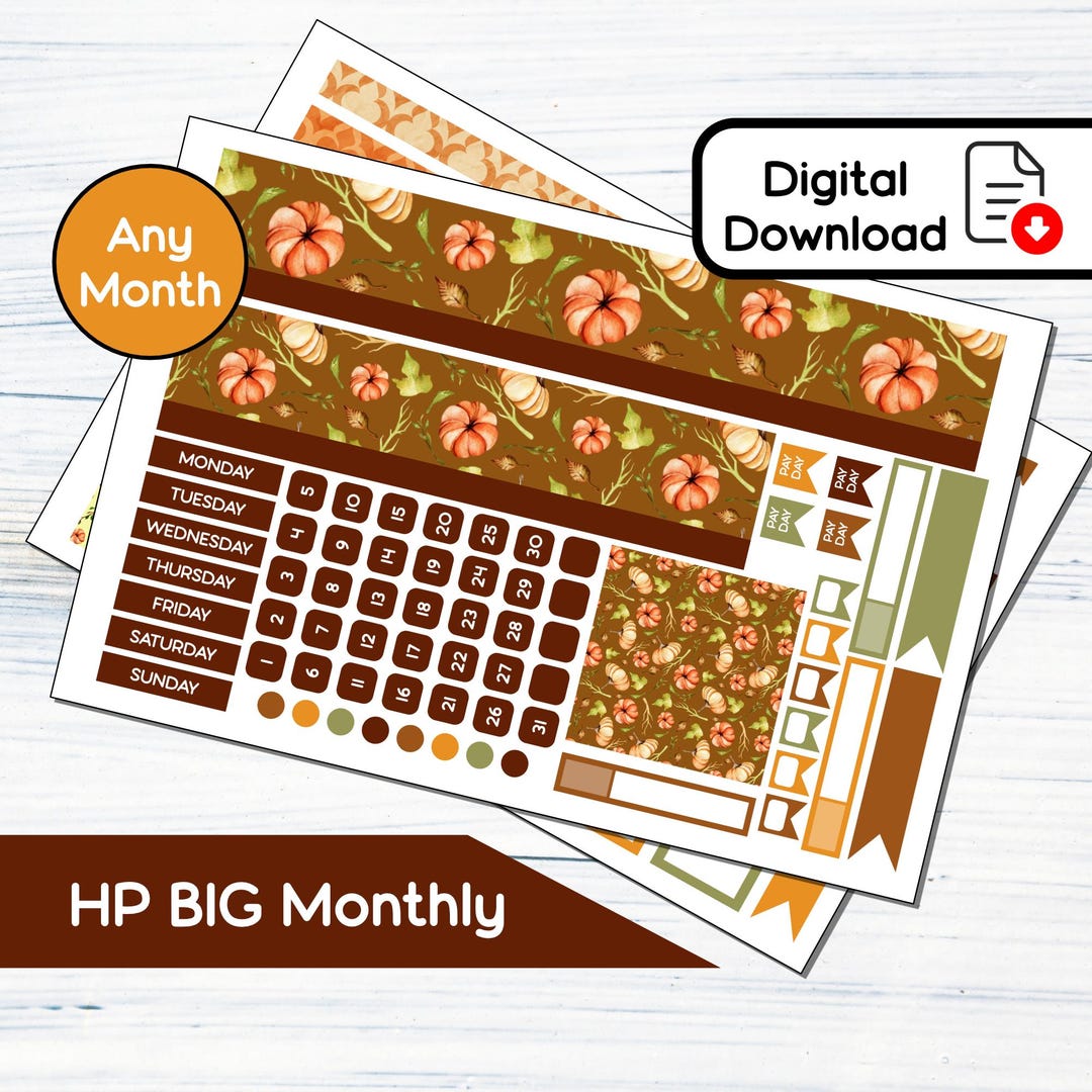 HP BIG Monthly - Pumpkin Market Printable Monthly Sticker Kit for Happy ...
