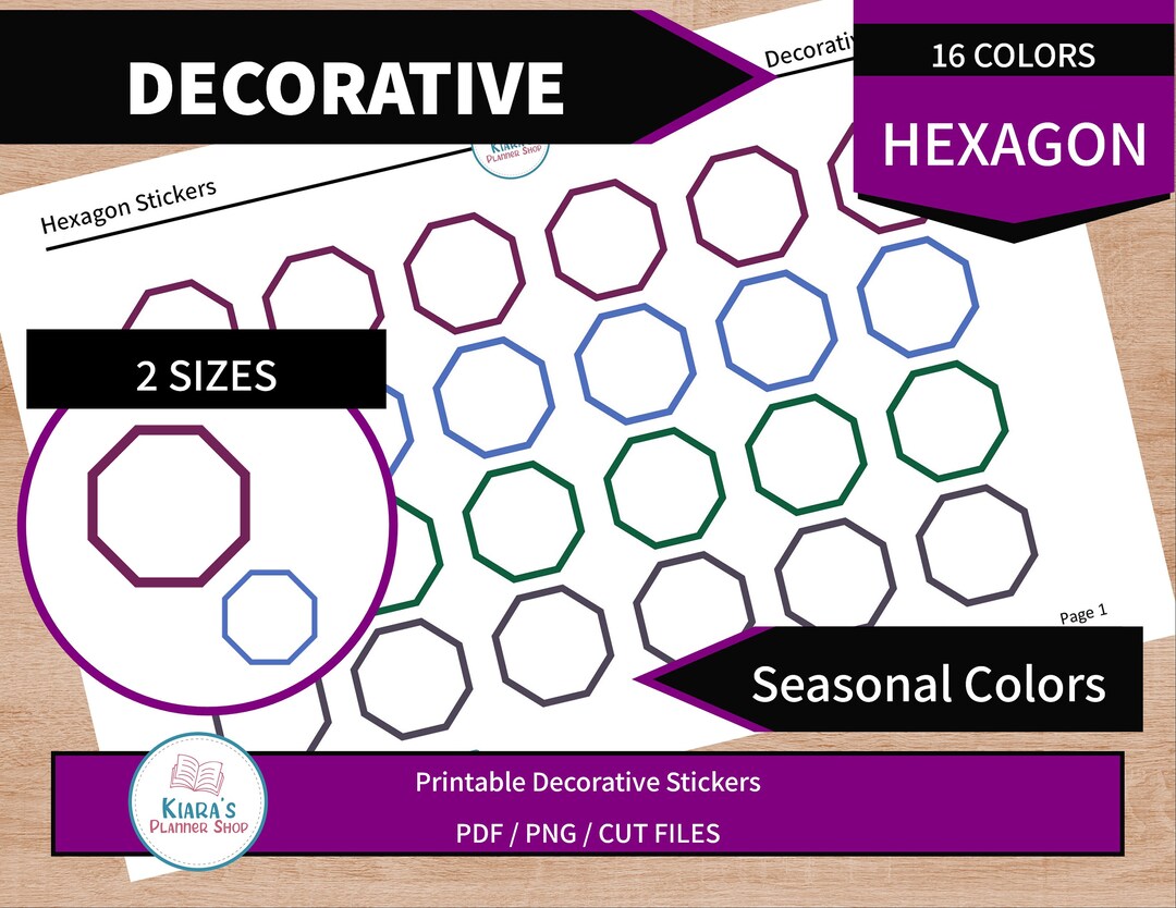 Hexagon Decorative Printable Stickers for Planners and Journals - 2 ...