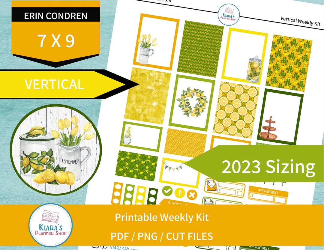 Farmhouse Lemons - Printable Vertical Weekly Sticker Kit for 7x9 ...