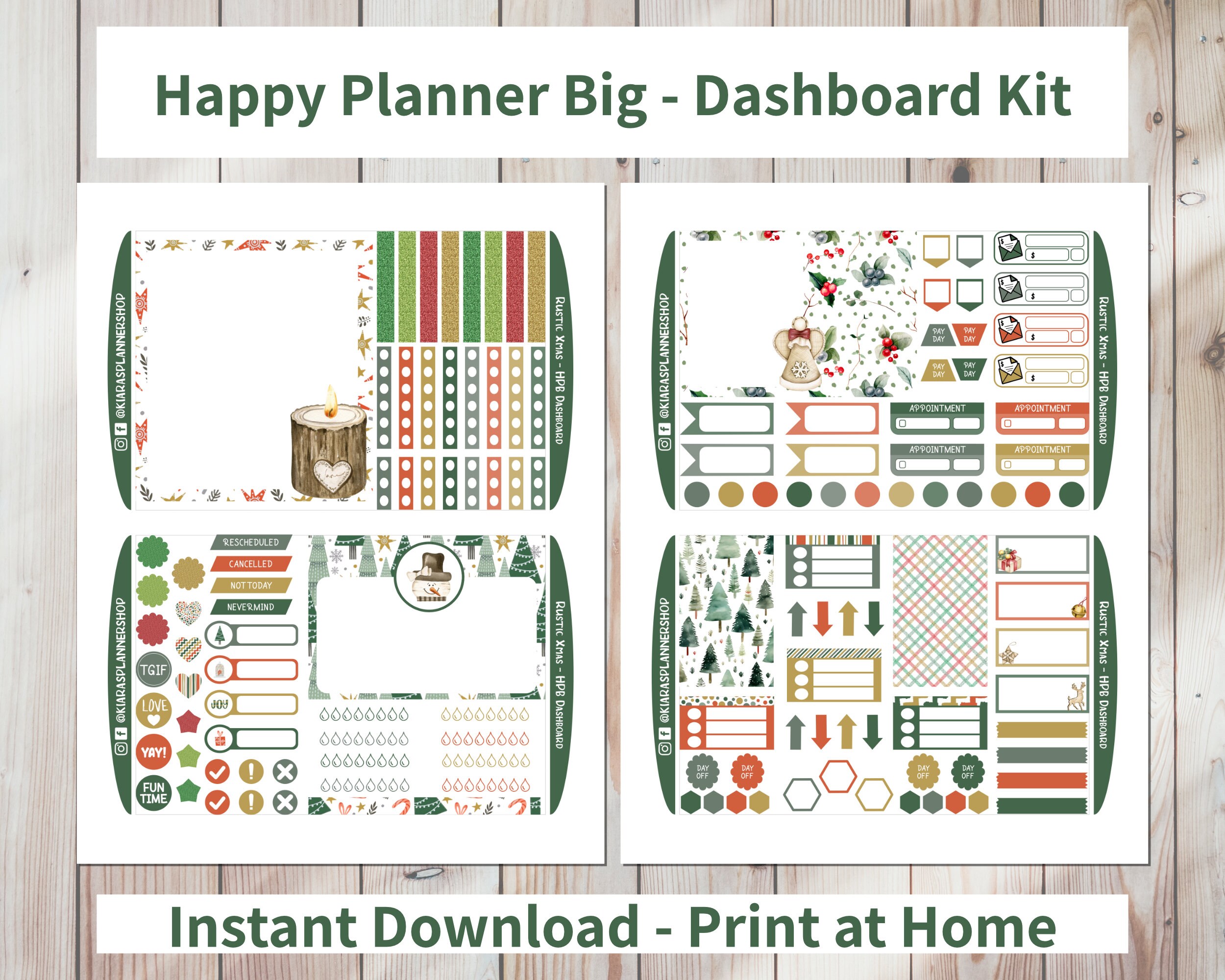 Rustic Xmas Printable Weekly Dashboard Sticker Kit for Happy - Etsy