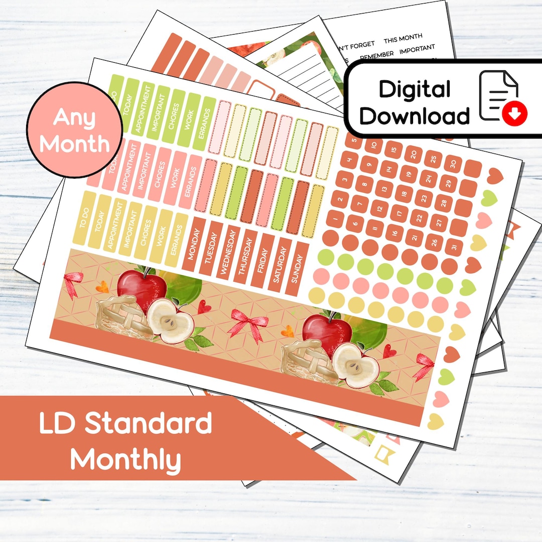 Standard Monthly - Apples - Printable Monthly Sticker Kit for Laurel ...