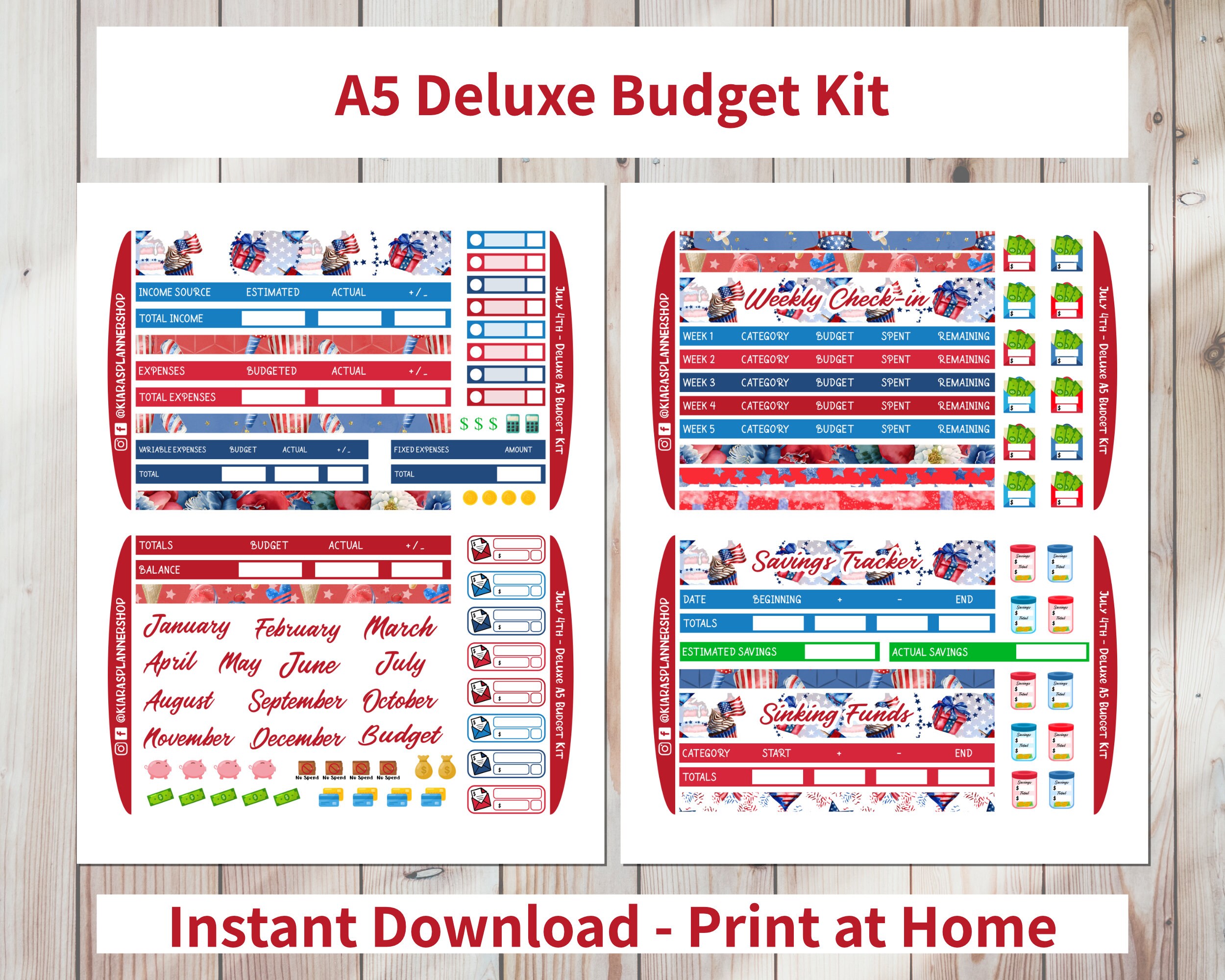 DELUXE A5 BUDGET July 4th Printable Monthly Budget Kit J4A5BK A5 - Etsy
