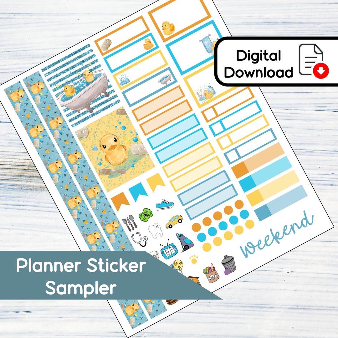 Rubber Duckie - Printable Sampler Sticker Kit for Planners - Boxes ...