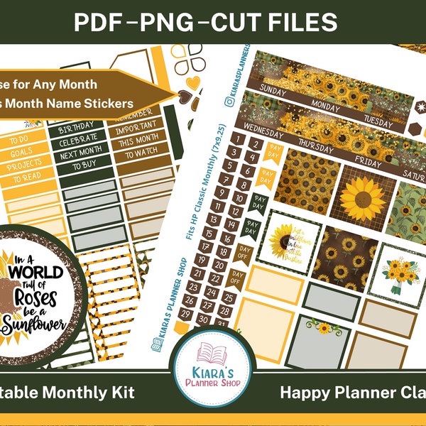 Sunflower Monthly Planner - Etsy