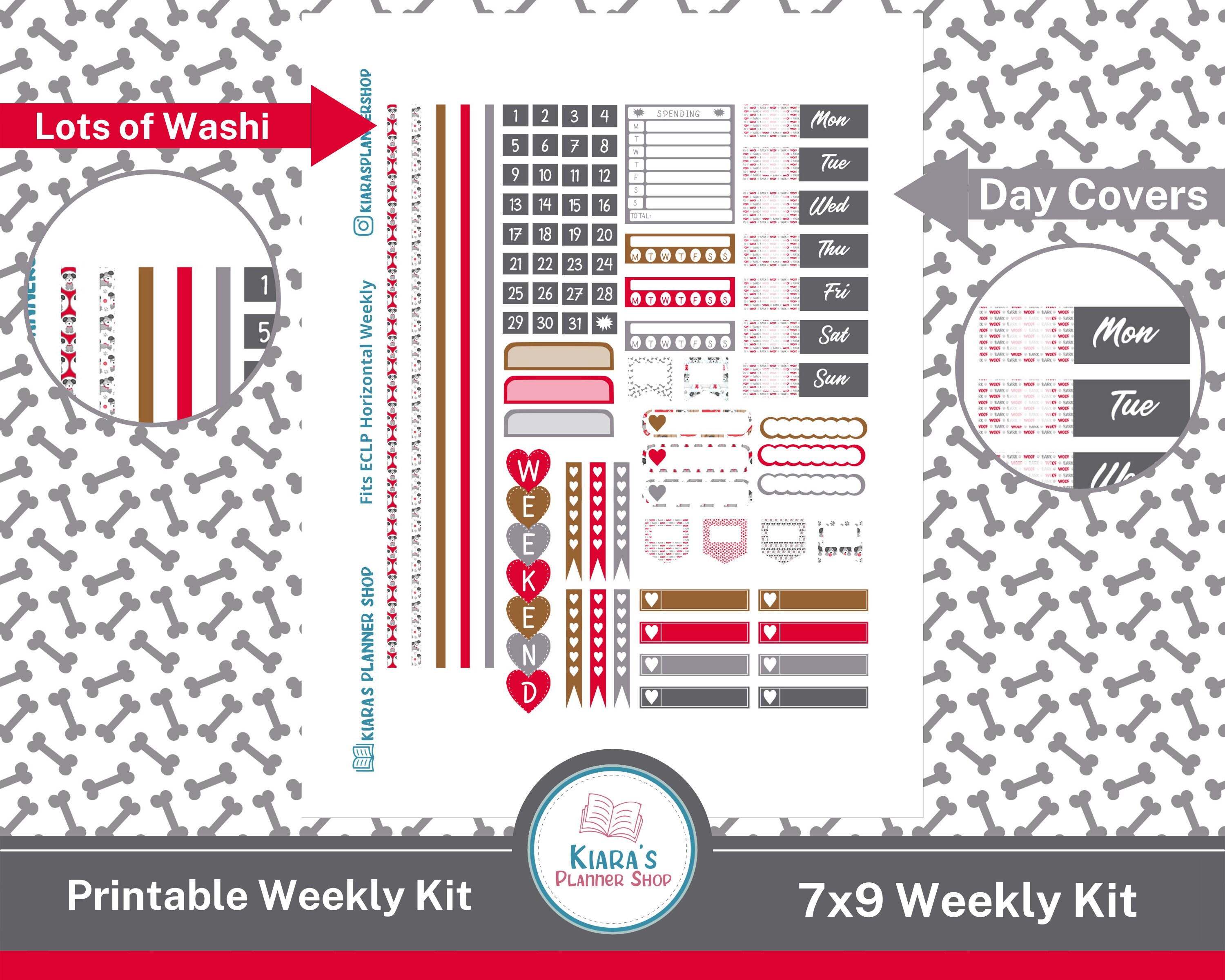Cute Dogs Printable Horizontal Weekly Sticker Kit for 7x9 Planners ...