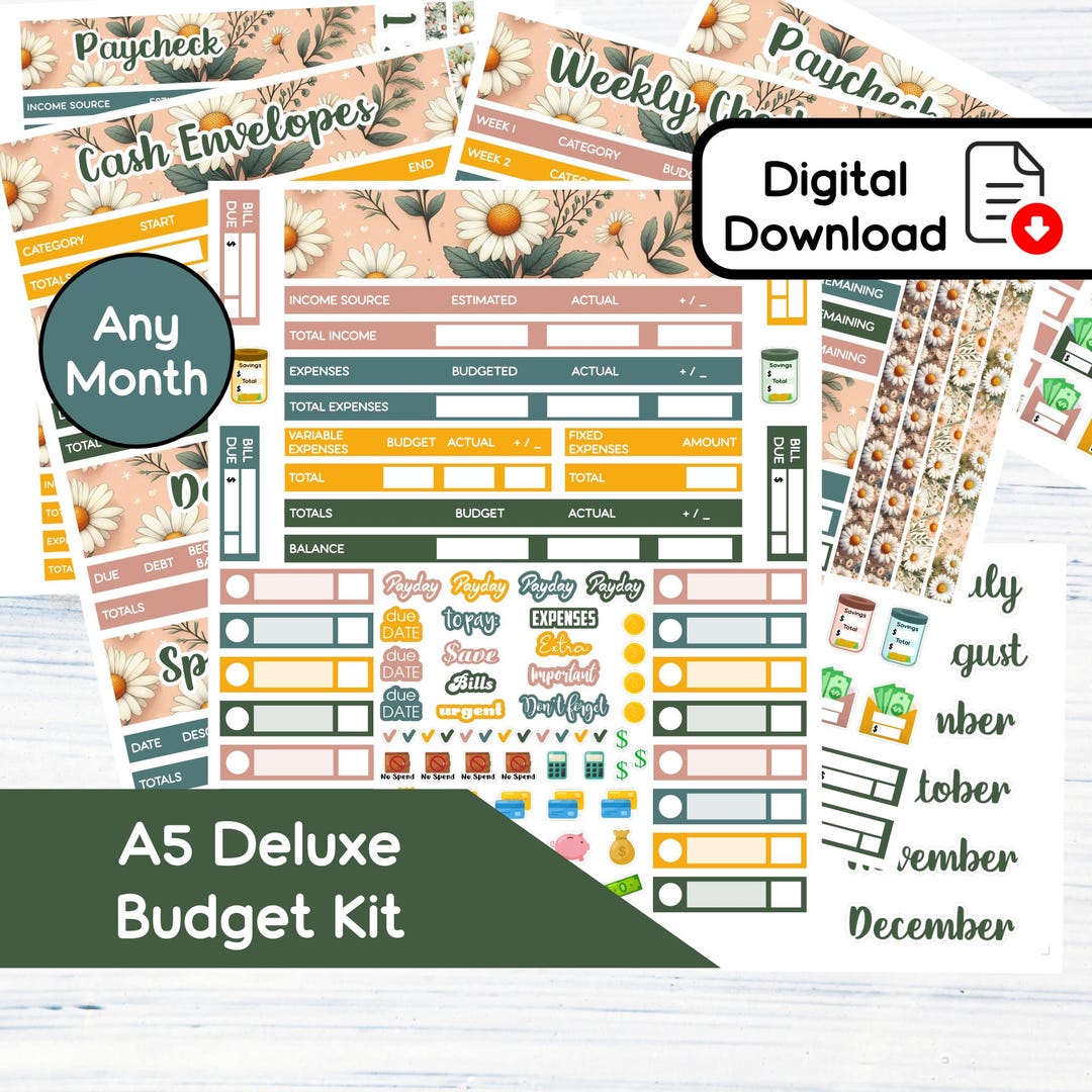 DELUXE A5 BUDGET - April Daisy Printable Monthly Budget Kit (A5) - Kit ...