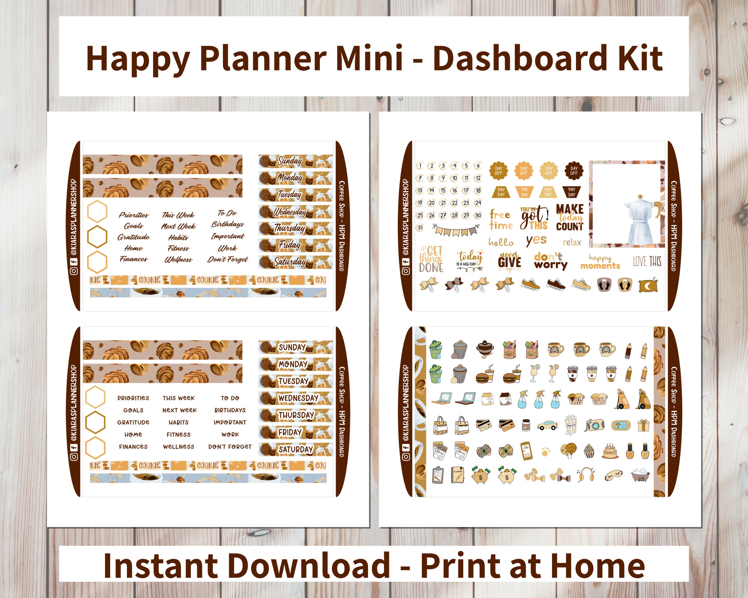 Coffee Shop Printable Weekly Dashboard Sticker Kit for Happy - Etsy