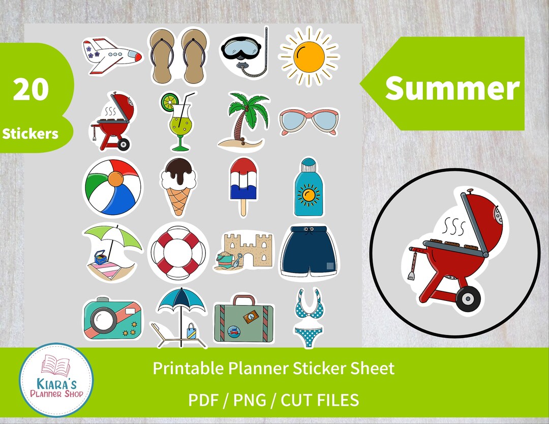 Summer Sticker Sheet - 20 Printable Stickers for Planners and Journals ...