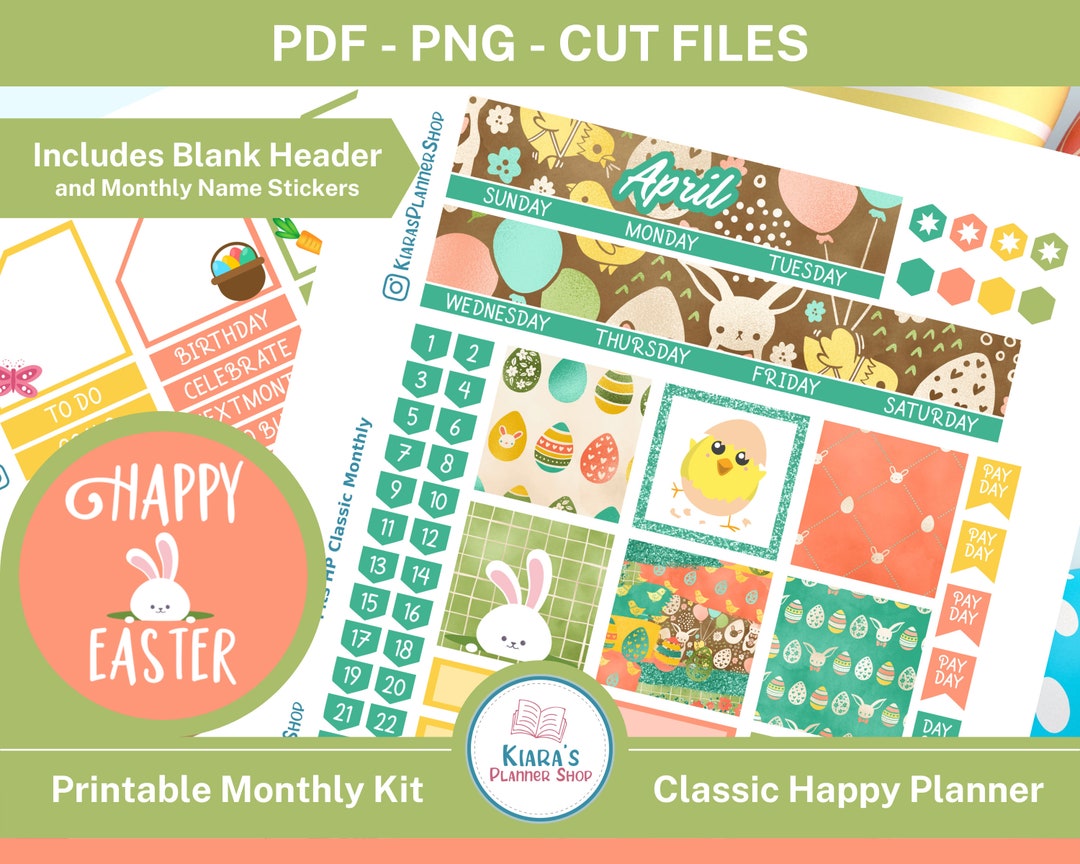 Happy Easter april Printable Monthly Sticker Kit for Happy Planner ...