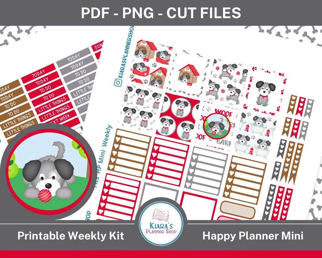 Cute Dogs - Printable Weekly Sticker Kit for Happy Planner Mini (CDHPMW ...