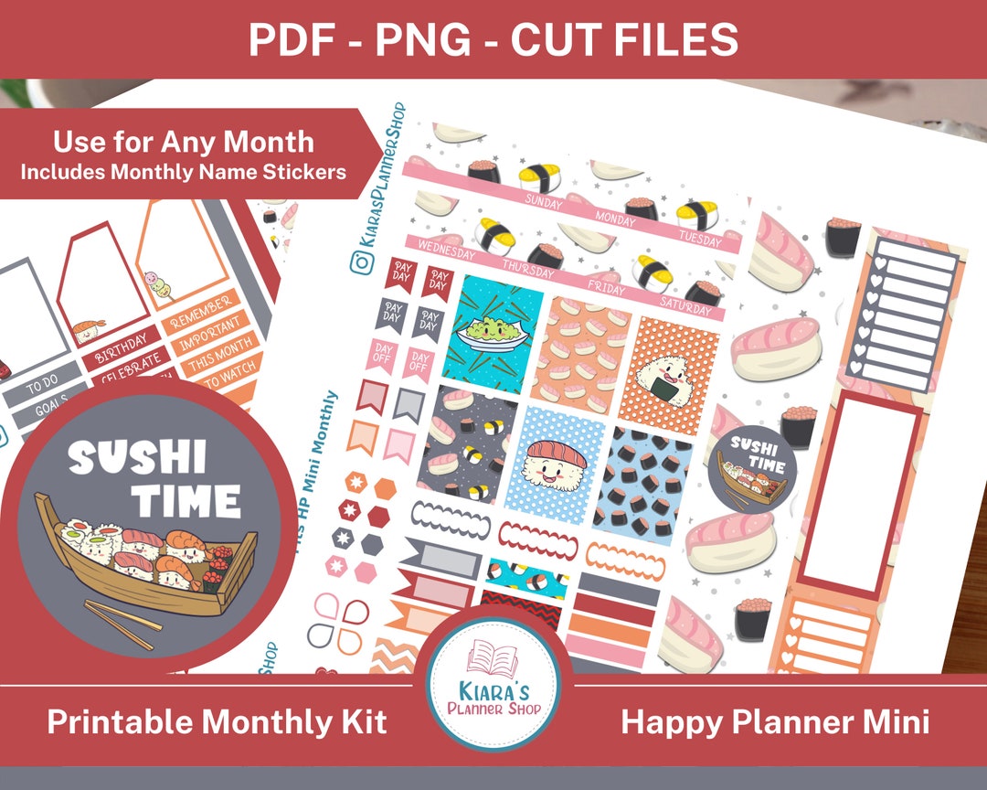 Kawaii Sushi Time any Month Printable Monthly Sticker Kit for Happy ...